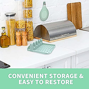 LSVGOE 2 Pack Multiple Utensil Spoon Rest with Drip Pad Non-Slip Heat Resistant Kitchen and Grill Spoon Holder for Spatula, Ladle, Tongs, Kitchen Gadgets, and Cooking Accessories (Light Green)