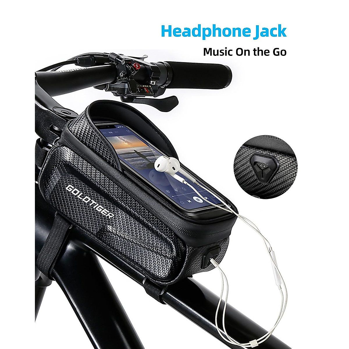 GoldTiger Bike Accessories EVA Hard Shell Bike Frame Bag - Waterproof Mountain Bike Front Top Tube Bag for Phones up to 6.8" with Rain Cover (Top Tube Bag)