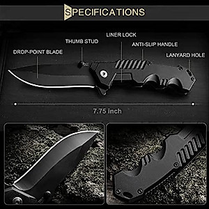Pocket Knife for Men, Folding Knife with Clip, EDC Pocket Knives with Flipper Open and Liner Lock, Sharp Tactical Knife for Outdoor Survival Camping Hunting Fishing, Cool Knifes for Dad, Mens Gift