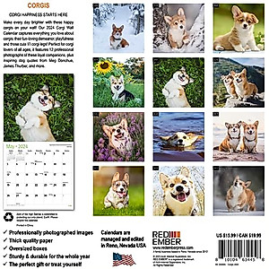 RED EMBER Corgis 2024 Wall Calendar 12 Month | 12" x 24" Open | Thick & Sturdy Paper | Giftable | Calendar 2024