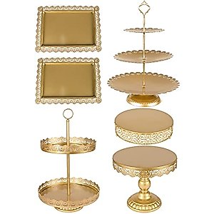 MyHarney 6PCS Cake Stand Set,Metal Cake Stand Dessert Stands Candy Fruit Dessert Table Display Set Cake Pedestal Stand Cupcake Display Stand for Party Birthday Wedding Carnival Baby Shower (Gold)