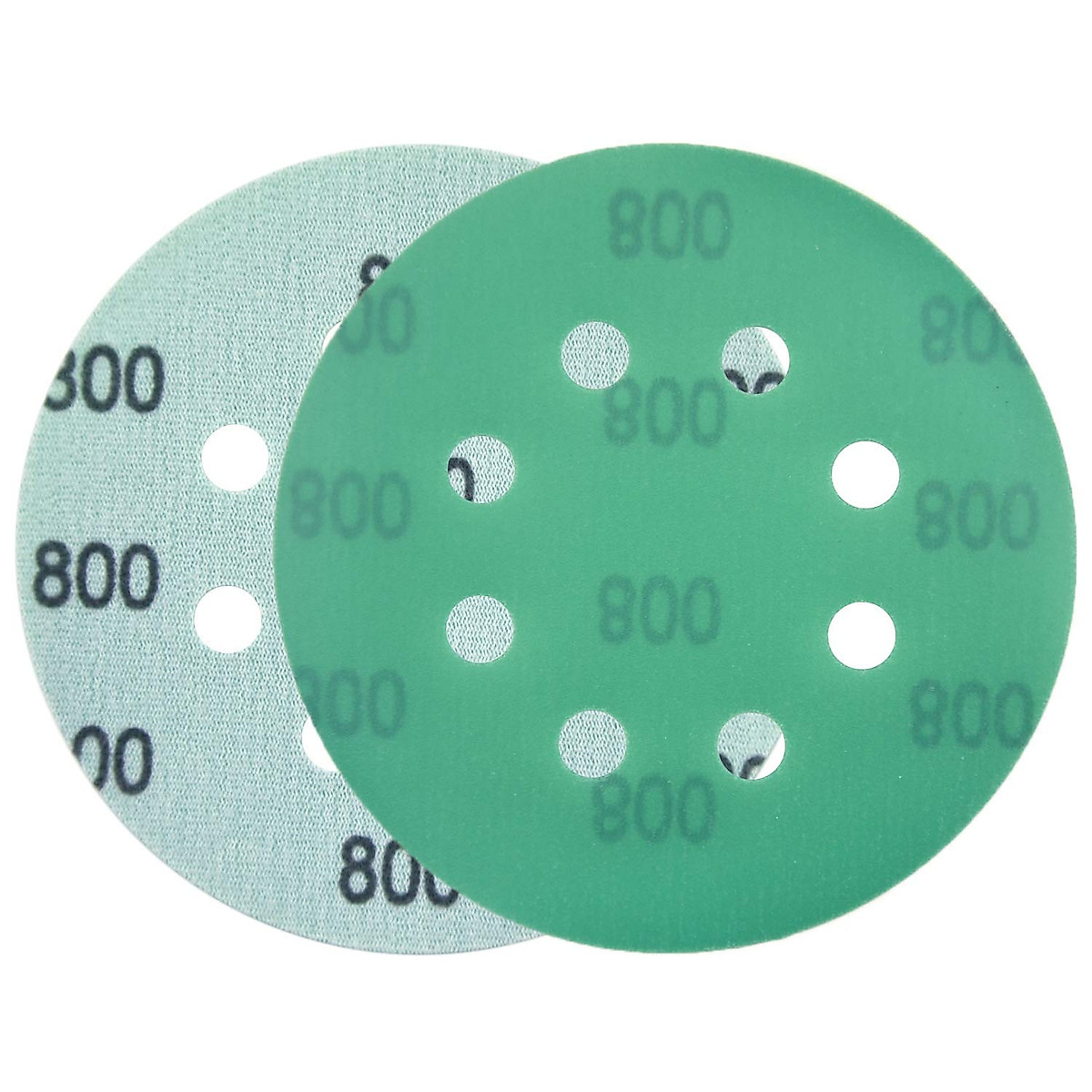 POLIWELL 5 Inch Sanding Discs 8 Holes 800 Grit Wet Dry Film-Backed Green Line Hook and Loop Dustless Power Random Orbital Sander Paper, for Car Paint Wood or Metal Grinding and Polishing, 20 Pack