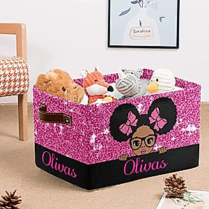 Urcustom Personalized Storage Bins, Custom Basket Boxes for Organizing Closet Shelf Nursery Toy African Girl Purple Glitter, ZY1222
