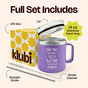 Inspirational Gifts for Women –Stainless Steel Coffee Purple Mug/Tumbler 14oz “Sometimes You Forget You’re Awesome” – Idea, Thank You, Motivational, Best Friend, Her, Female, Friendship, Birthday