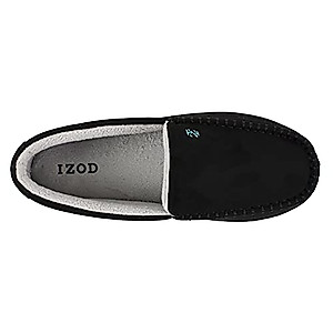 IZOD Men's Classic Two-Tone Moccasin Slipper, Winter Warm Slippers with Memory Foam, Size 13-14, Solid Black