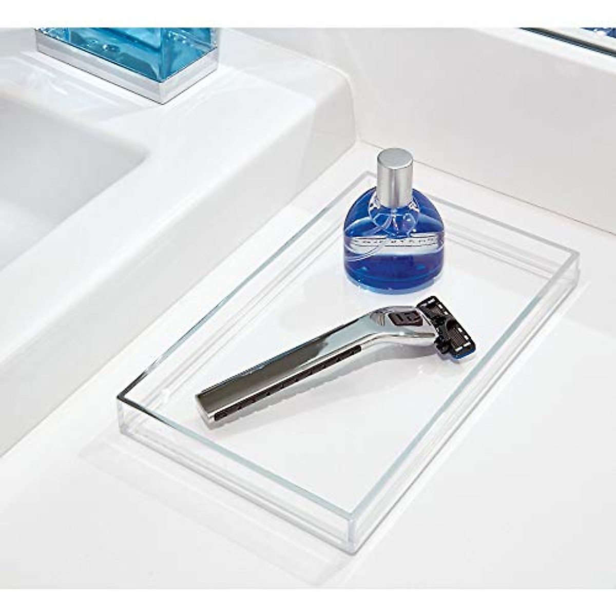 iDesign Bathroom Tray for Towels, Cosmetics and Accessories, The Clarity Collection – 8.68” x 5.34” x 0.95”, Brushed Silver