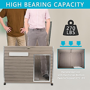 Gowoodhut Dog House Outdoor & Indoor Wooden Dog Kennel for Medium to Large Dogs,43.6" L Natural Fir Wood Dog Houses with Weatherproof Roof,Removable Floors,Raised Feet