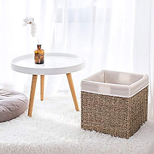 StorageWorks Rectangular Wicker Baskets for Shelves, Seagrass Hand-Woven Baskets with Linings, Medium, 10 ¼ x 10 ¼ x 10 ¾ inches, 2-Pack