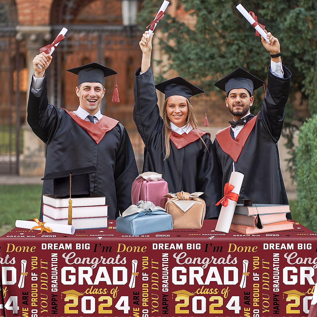 Lenyunge Graduation Tablecloth Class of 2024,Graduation Party Decorations Congrats Grad Tablecover for 2024 Graduation Party Supplies,Maroon 3Packs Plastic High School University College Decorations