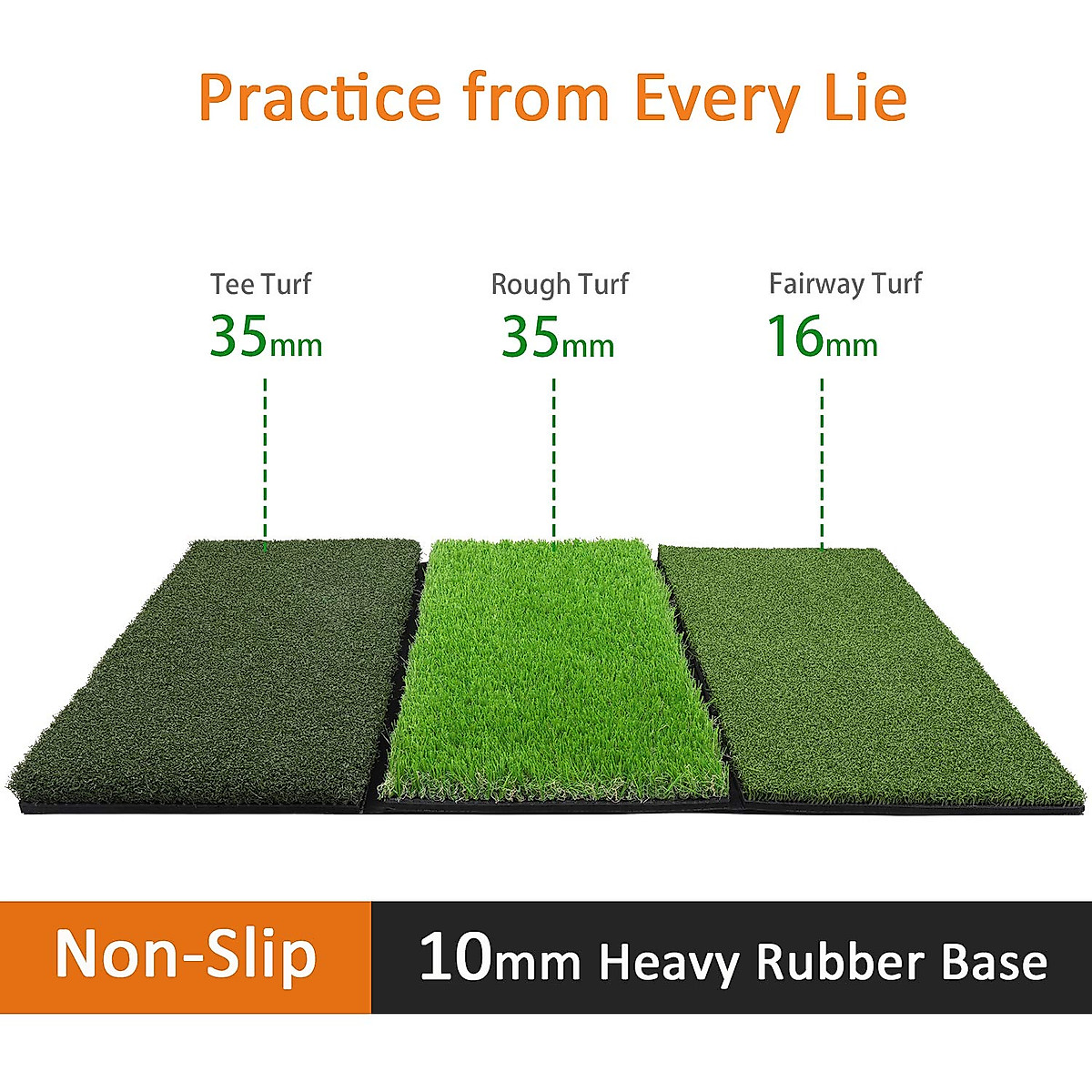 SkyLife 3-Turf Golf Hitting Grass Mat 24’’ x 37’’, Portable Training Fairway Rough TEE Turf, Driving Chipping Putting Golf Equipment, Home Backyard Garage Outdoor Practice (XL 24’’ X 37’’)