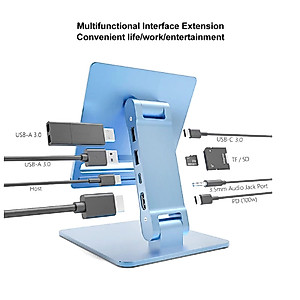Acogedor 8 in 1 USB C Hub Stand Holder, with Foldable Tablet Stand, 1 4K 30Hz HD Multimedia Interface, 2 USB A, 1 USB C, 1 Storage/Memory Card Slot, 1 3.5mm Audio, 1 PD, 1 Host