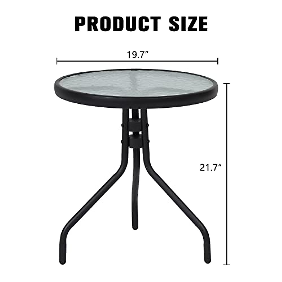 Kinsunny Round Bistro Coffee Table Set of 2, Patio Side Table Tempered Glass Top Metal End Table with Legs, for Outdoor Garden Backyard Lawn Poolside