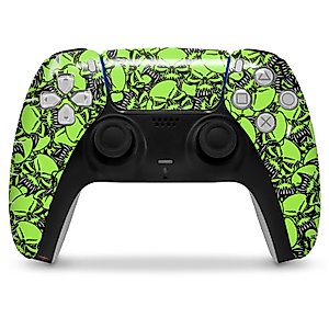 WraptorSkinz Skin Wrap compatible with Sony PS5 DualSense Controller Scattered Skulls Neon Green (CONTROLLER NOT INCLUDED)