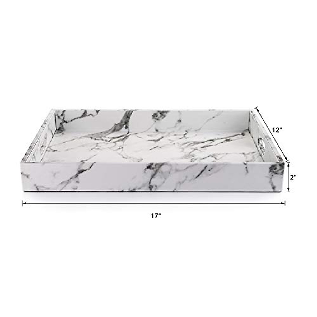 Fasmov Serving Tray, 17 x 12 inches White Marble Faux Leather Decorative Decorative Tray with Handles for Bathroom, Kitchen, Ottoman and Coffee Table