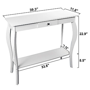 ChooChoo Narrow Console Table with Drawer, Chic Accent Sofa Table, Entryway Table, White