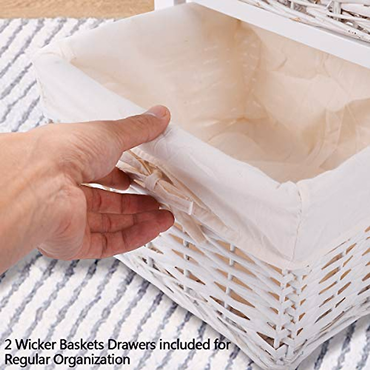 Giantex Nightstand with Drawers Wooden, W/ 2 Storage Baskets and Open Shelf for Bedroom, Bedside Sofa End Table (1, White)