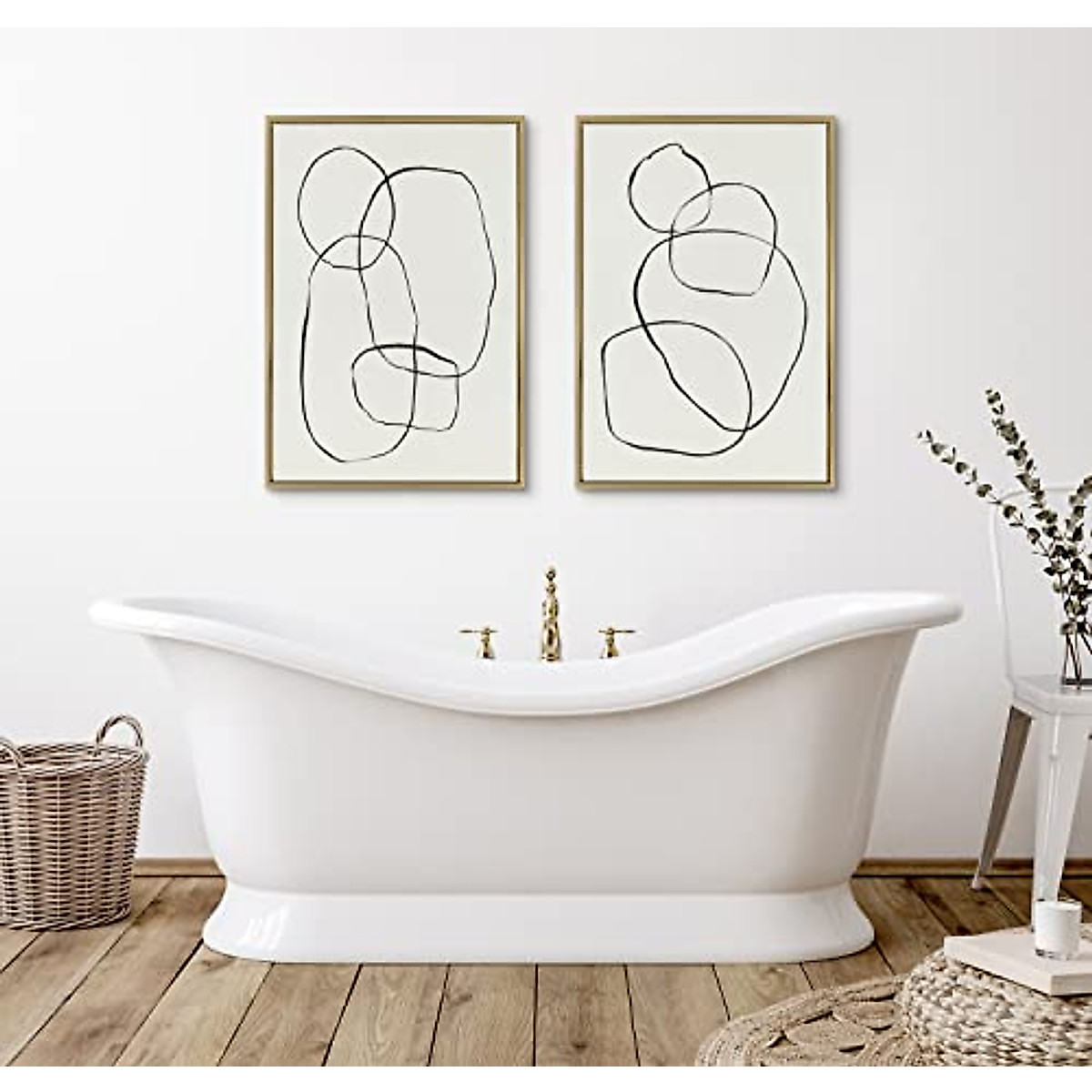 Kate and Laurel Sylvie Sylvie Modern Circles and Going in Circles Framed Linen Textured Canvas Wall Art Set by Teju Reval of SnazzyHues, 2 Piece 23x33 Gold Abstract Art Prints for Wall
