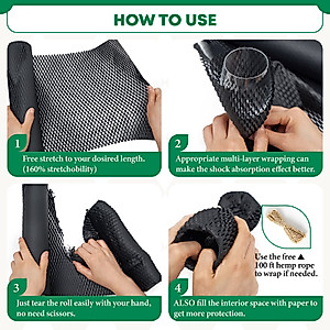 TDZWIN Honeycomb Packing Paper, 15"x 213' Eco Friendly Packing Paper for moving, Recyclable Honeycomb Packing Paper Wrapping Protective Roll With 12 Fragile Sticker Labels & 100Ft Jute Twine Brown