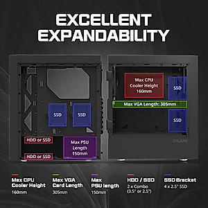 Zalman T7 Compact ATX/mATX Desktop Computer PC Case, 2 x 120mm Fans Preinstalled, 3D Wave Patterned Mesh Front Panel, Tinted Acrylic Side Panel, USB 3.0