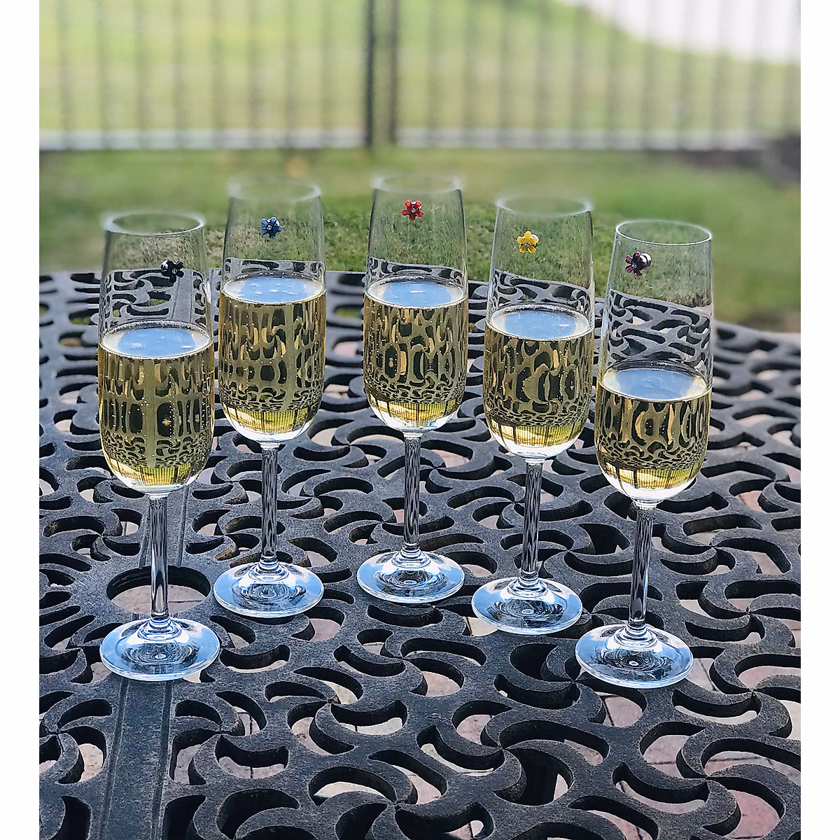 Petite Flower Magnetic Wine Glass Charms - Set of 8 Drink Marker Magnets for Regular or Stemless Glasses by Simply Charmed