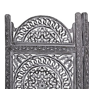Deco 79 Wood Floral Handmade Hinged Foldable Partition 3 Panel Room Divider Screen with Intricately Carved Designs, 60" x 1" x 72", Black