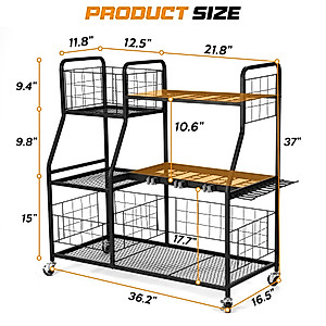 Rengue Large Garden Tool Organizer 3 Tier Yard Tool Rack with Slots & Hooks, Heavy Duty Metal Shelf Yard Tool Holder, Utility Stand Rack for Garage Organization and Storage for Garage, Backyard, Lawn