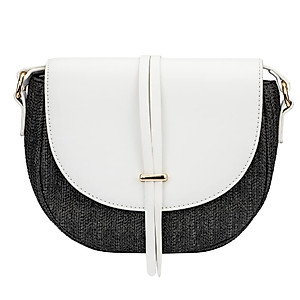 Olivia Miller Women's Fashion Rowan Natural Straw w PU Vegan Leather Front Flap, Black White Small Crossbody Bag w Adjustable Strap, Evening Everyday Casual Work Purse Handbag