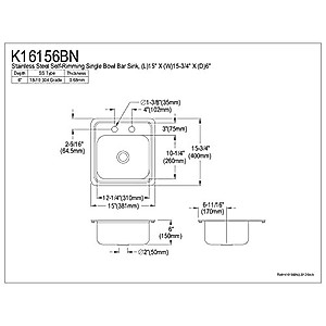 Kingston Brass Gourmetier K16156BN 22 Gauge Single Bowl Stainless Steel Self-Rimming Bar Sink, Brushed Stainless Steel