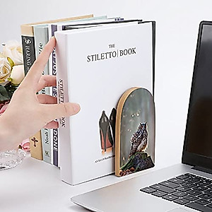 Nudquio Eurasian Eagle Owl Wooden Shelves Bookends Desktop Book Stand Book Ends Books Holder for Library School Home Office Study Bedroom Decoration（Logs）, One Size