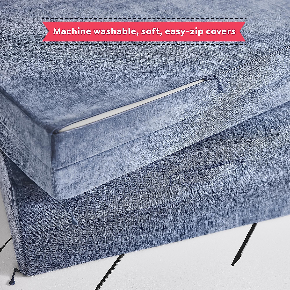 Yourigami Kids and Toddler Play Couch, Convertible Folding Sofa, Durable Foam Modular Design, Blue Lagoon