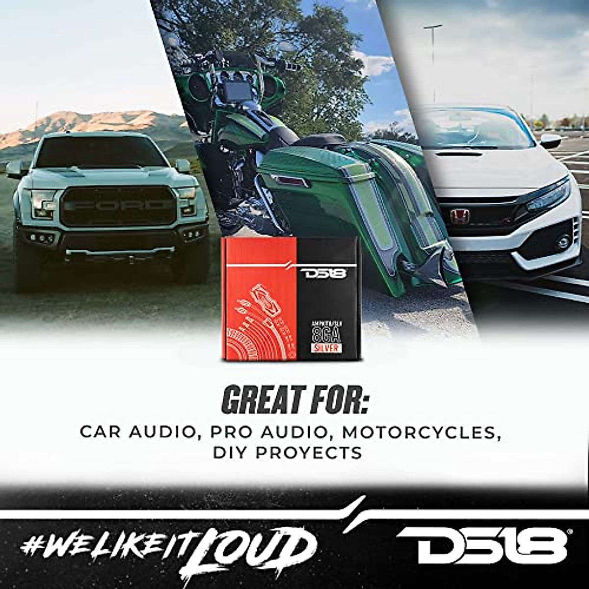 DS18 AMPKIT0 – 8GA CCA Installation Kit for Car Audio Amplifiers - True Gauge Wire - Complete Amplifier Installation Wiring Kit with Fuse Holder 60A