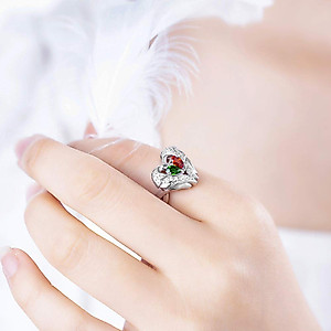 AILIN Custom Heart Angel Wings Two Birthstone Rings 925 Sterling Silver Personalized Inside Engraved Promise Rings Wedding Engagement Jewelry Gifts For Women Mother Girlfriends Wife