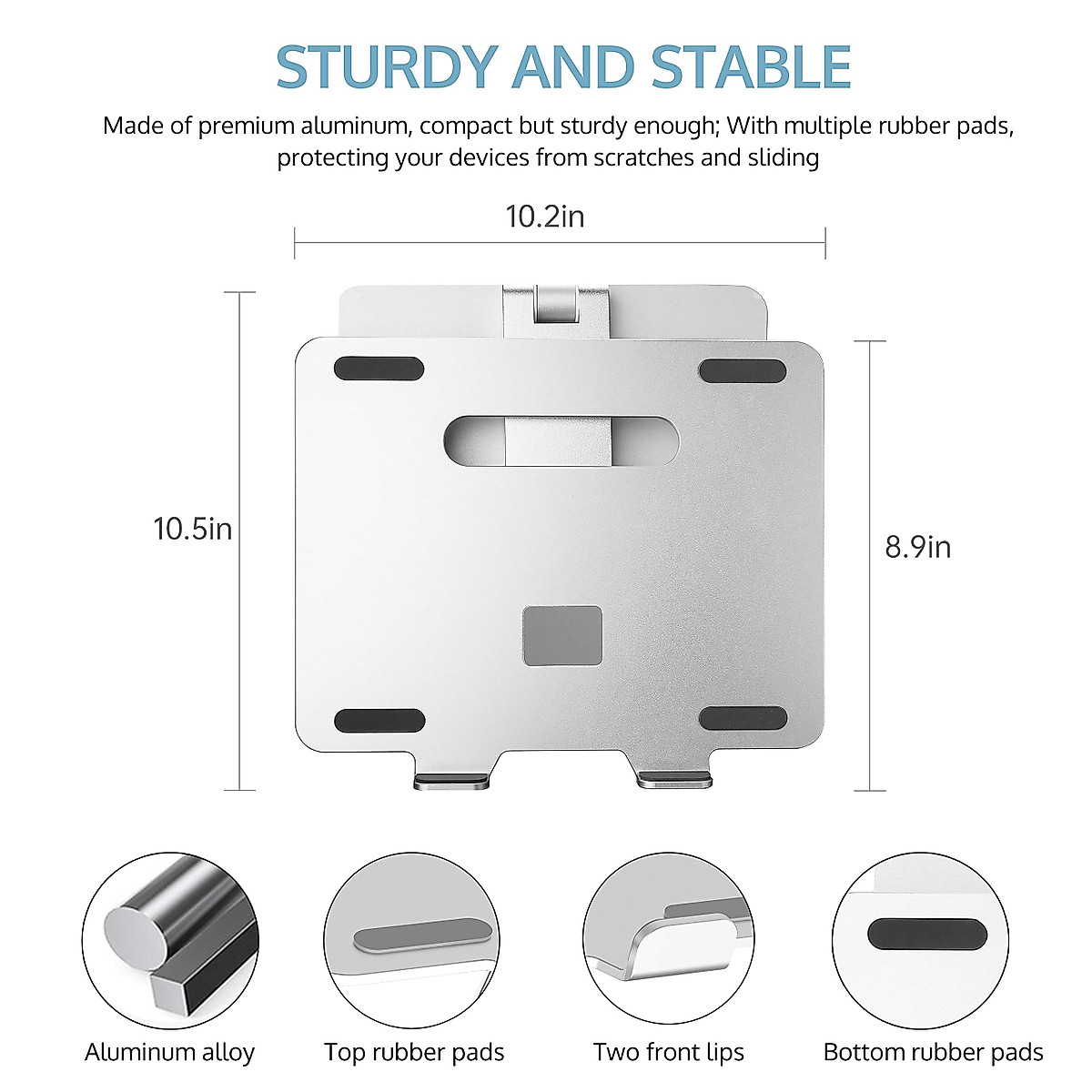 ProCase Adjustable Laptop Stand, Ergonomic Aluminum Laptop Holder, Portable Laptop Riser Notebook Computer Stand for MacBook Pro/Air Surface Dell Lenovo Laptops up to 15.6-Inch - Silver