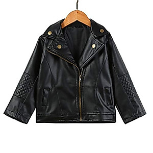 CM C&M WODRO Toddler Boys Girls Motorcycle Faux Leather Jackets Coat Winter Outwear for 1-6Y (Black, 2-3T)