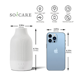 SOICARE Cordless Rechargeable Diffuser, Battery Operated Mini Portable Wireless Diffuser for Essential Oils, 80ML Small USB Essential Oil Diffuser with Warm Light (White)