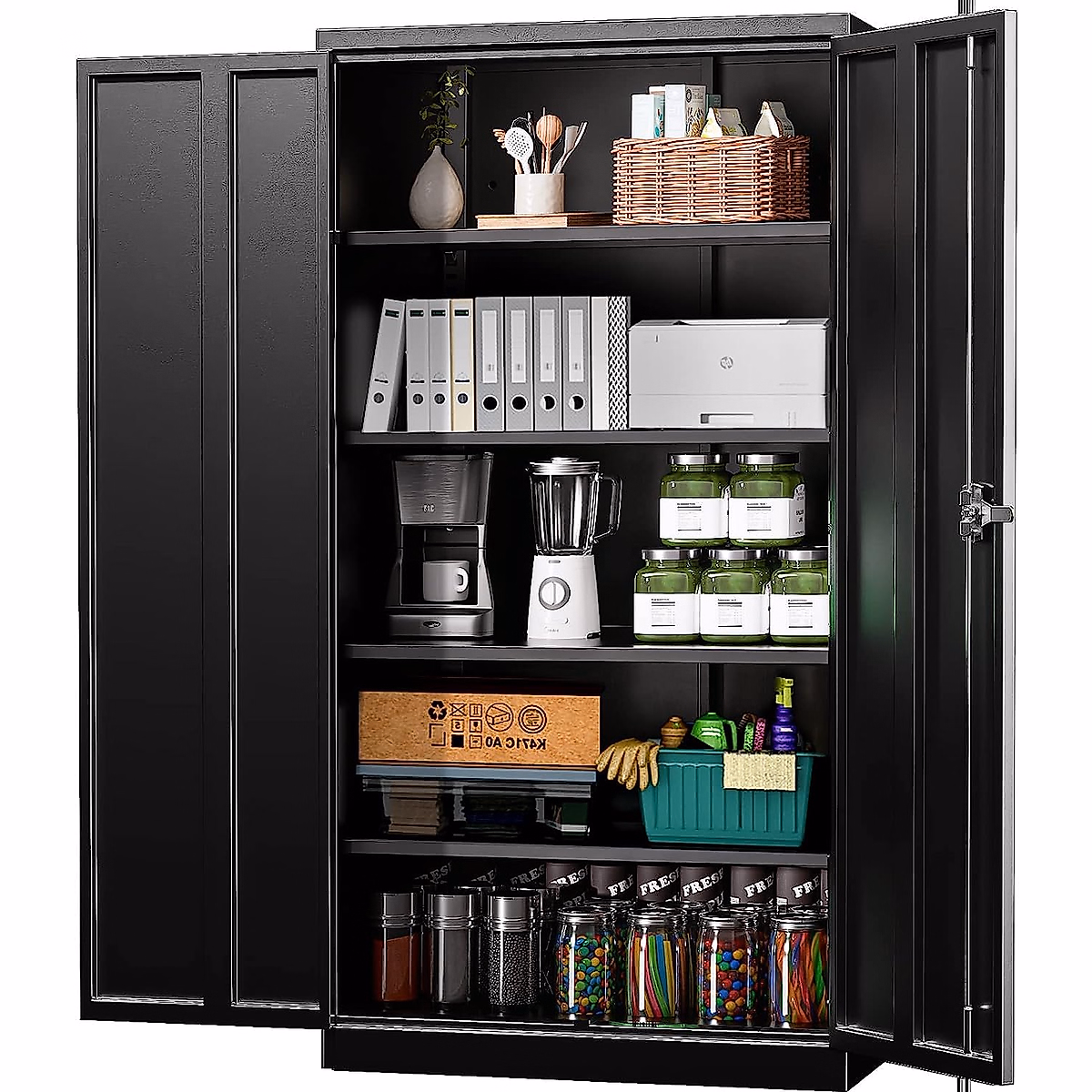 SUXXAN 72'' Metal Storage Cabinet,Large Space Lockable Steel Storage Cabinet with 4 Adjustable Shelves,Home Garage Office,Assembly Required