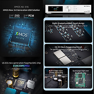 SMSL D400ES Lossless Bluetooth HiFi Fever MQA Balanced Pure Decoder ES9039MS Pro high-end Fever DAC DSD512 Hard Solution The New Third-Generation XMOS XU-316 (with Remote Control)