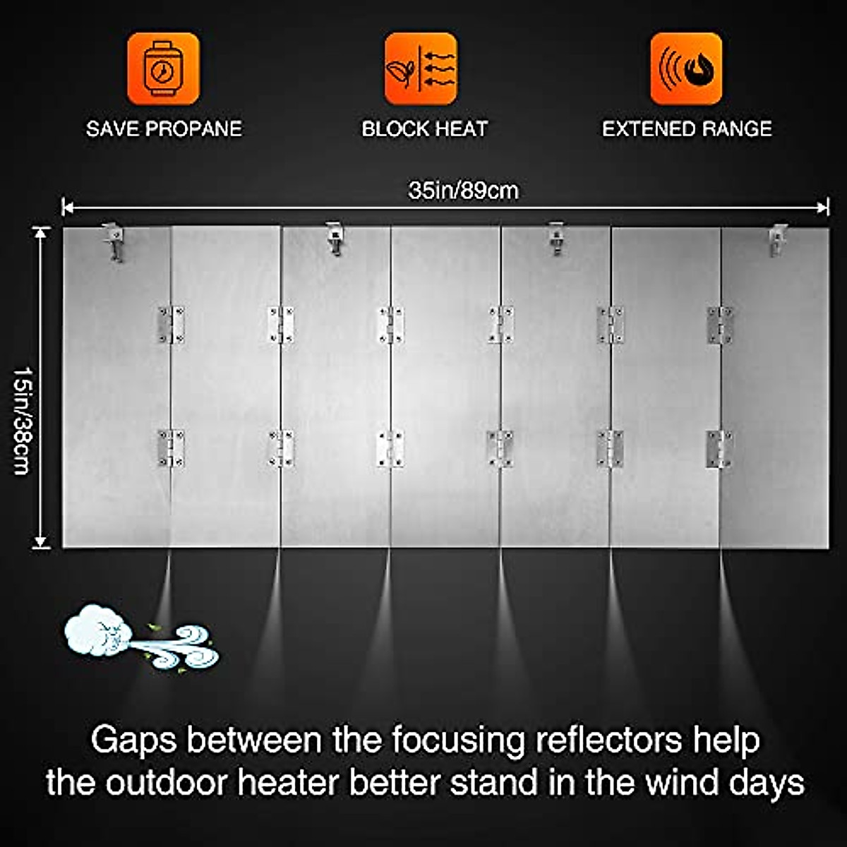 Patio Heater Reflector, Adjustable Heat Focusing Reflector Heater Reflector Shield for Round Natural Gas and Propane Patio Heaters (35 x 15 In)