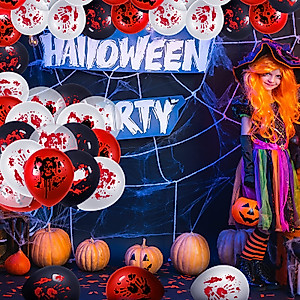 80 Pcs Halloween Balloons 12 Inch Blood Splatter Horror Movie Balloons Halloween Birthday Party Decorations Horror Themed Bloody Latex Balloons for Scary Halloween Supplies Decor, 4 Styles