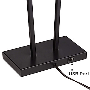 360 Lighting Cole Modern Minimalist Table Lamps 27" Tall Set of 2 with USB Charging Ports Black Metal White Rectangular Shade for Living Room Bedroom House Bedside Nightstand Home Office