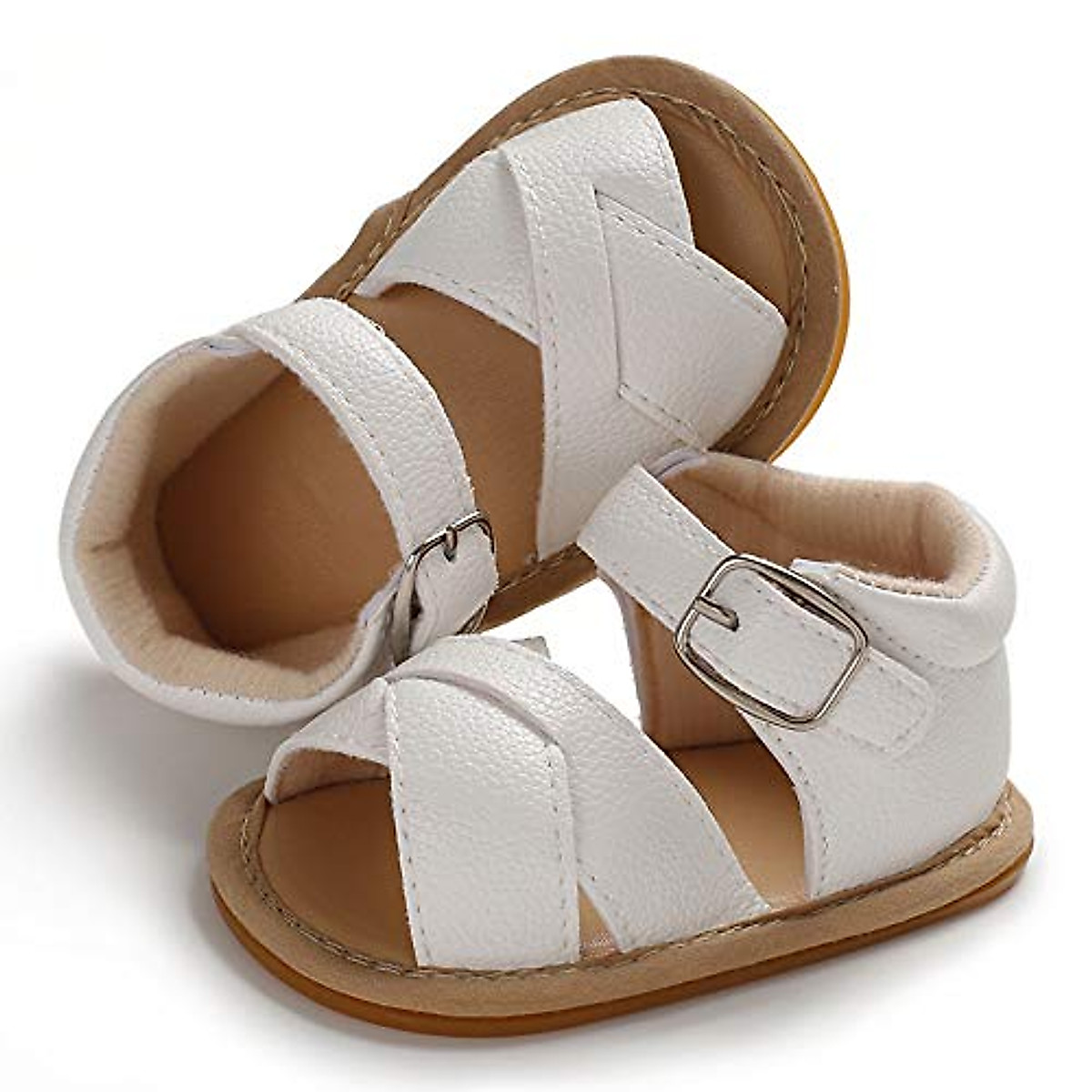SOFMUO Baby Girls Boys Sandals Premium Soft Anti-Slip Rubber Sole Infant Summer Outdoor Shoes Toddler First Walkers (12-18 Months M US Infant, A-White)