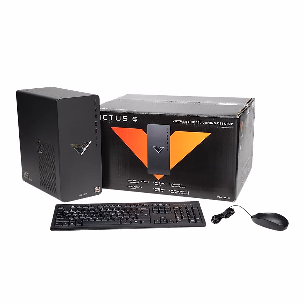 HP 2023 Victus 15L Gaming Desktop PC, AMD 6-Core Ryzen 5600G Processor (Up to 4.4 GHz), 16GB RAM, 512GB SSD, AMD Radeon RX6400, Mouse and Keyboard, Win 11 Home, Mica Silver, with HDMI Accessory