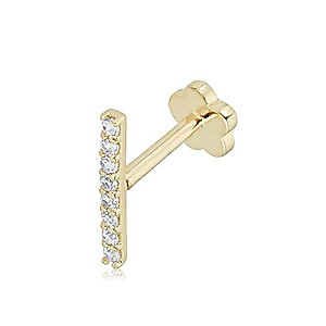 AVORA 14K Yellow Gold Simulated Diamond CZ Bar Cartilage Piercing Flat Back Earring Body Jewelry (18 Gauge)