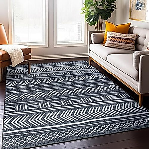 Rugshop Contemporary Geometric Bohemian Stain Resistant Flat Weave Eco Friendly Premium Recycled Machine Washable Area Rug 8'4"x11'6" Dark Gray