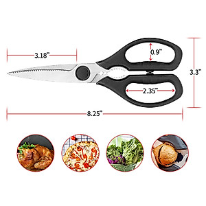 Multifunction Kitchen Scissors 2-Piece Set WELLSTAR, Heavy Duty Food Shears for Chicken Meat Vegetable Fish Herb Poultry Stainless Steel Cooking Scissors with Comfortable Handle Scissors Set (Black)