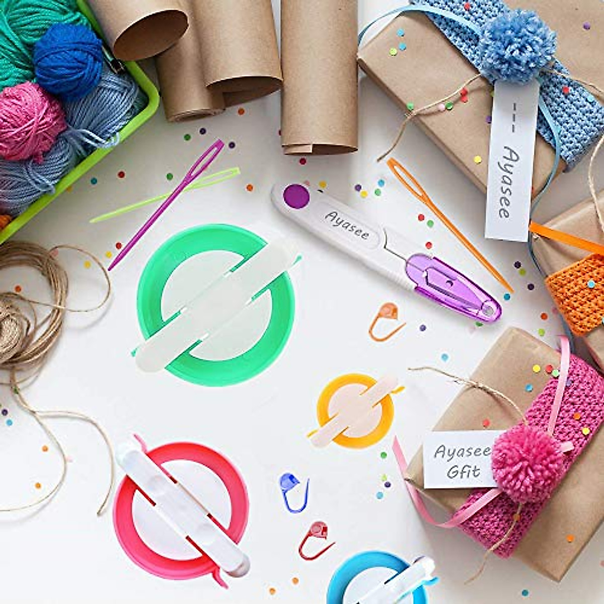 Ayasee Pompom Maker, 4 Sizes Pom pom Makers for Fluff Ball Weaver Needle Craft DIY Wool Knitting Craft Tool Set Decoration +1PS Scissors (5)