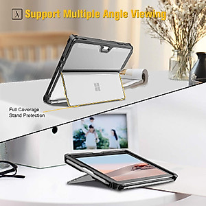 Fintie Hard Case for Microsoft Surface Go 4/3/2/1 (2023/2021/2020/2018), Shockproof Folio Protective Rugged Cover Compatible with Type Cover Keyboard + Original Kickstand, Frost Clear