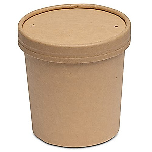 Comfy Package [50 Sets] 16 oz. Paper Food Containers With Vented Lids, To Go Hot Soup Bowls, Disposable Ice Cream Cups, Kraft