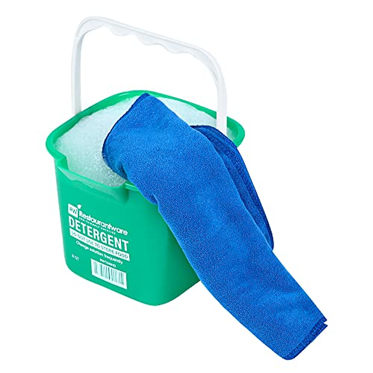 Restaurantware RW Clean 3 Quart Cleaning Bucket 1 Detergent Square Bucket - with Measurements Built-in Spout and Handle Green Plastic Utility Bucket for Home Or Commercial Use (Pack of 2)