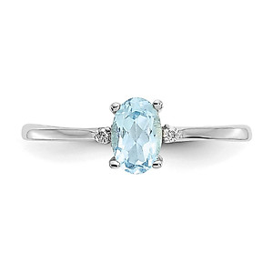 Jewelry Stores Network Aquamarine Oval Diamond March Birthstone Ring in Real 14k White Gold Size 6